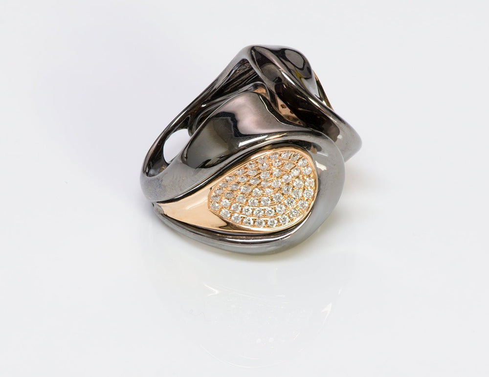 Modernist Oxidized 18K Yellow Gold Diamond Ring