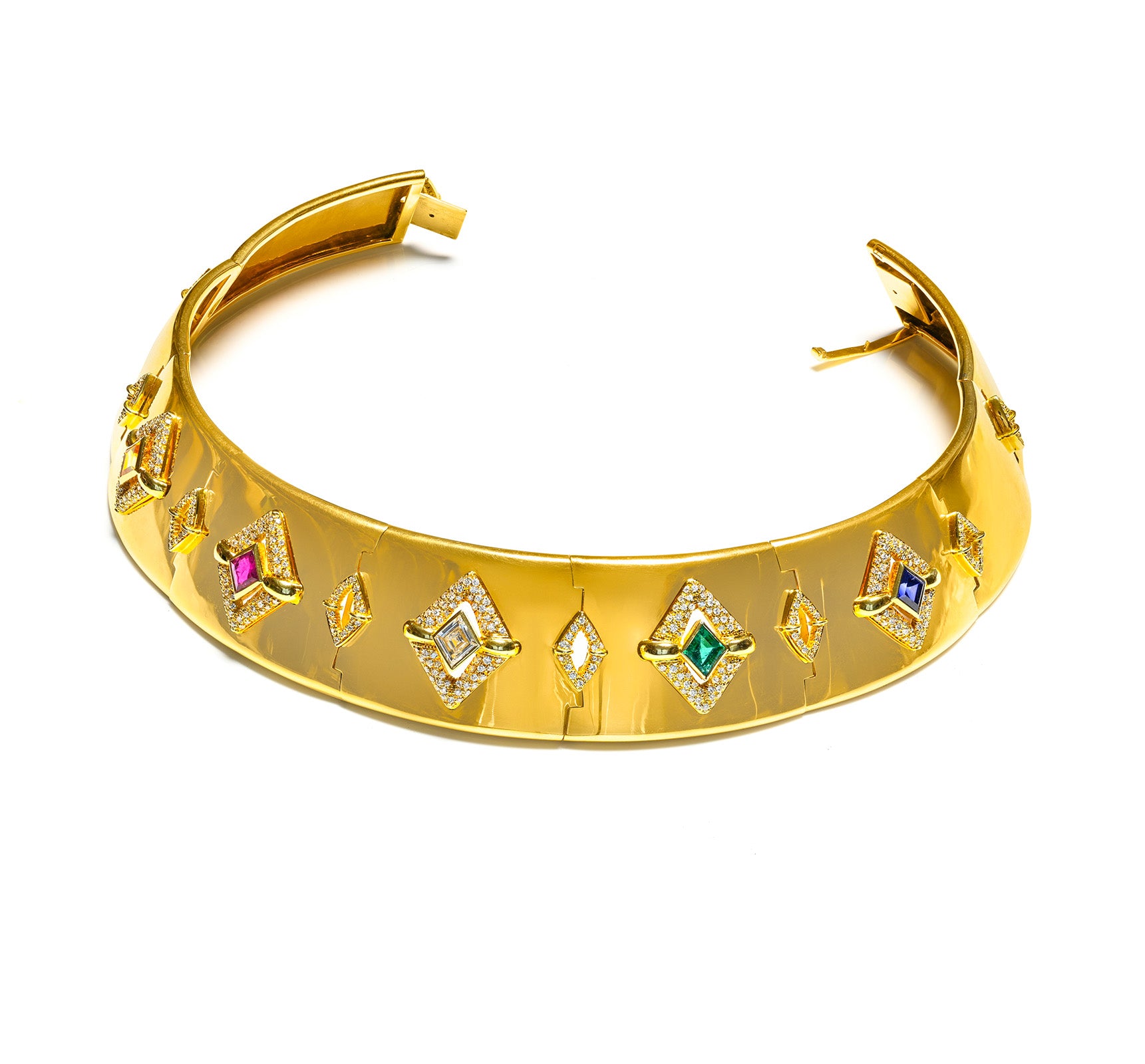 Elegant Multi Gemstone 18K Gold Statement Choker Necklace