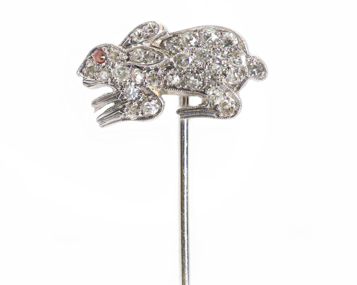 Antique Diamond Platinum Rabbit Stick Pin