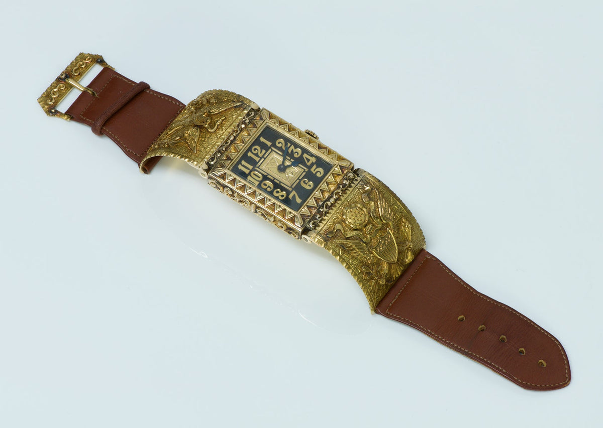 Rare Vintage Engraved Gold Custom Made Men's Watch