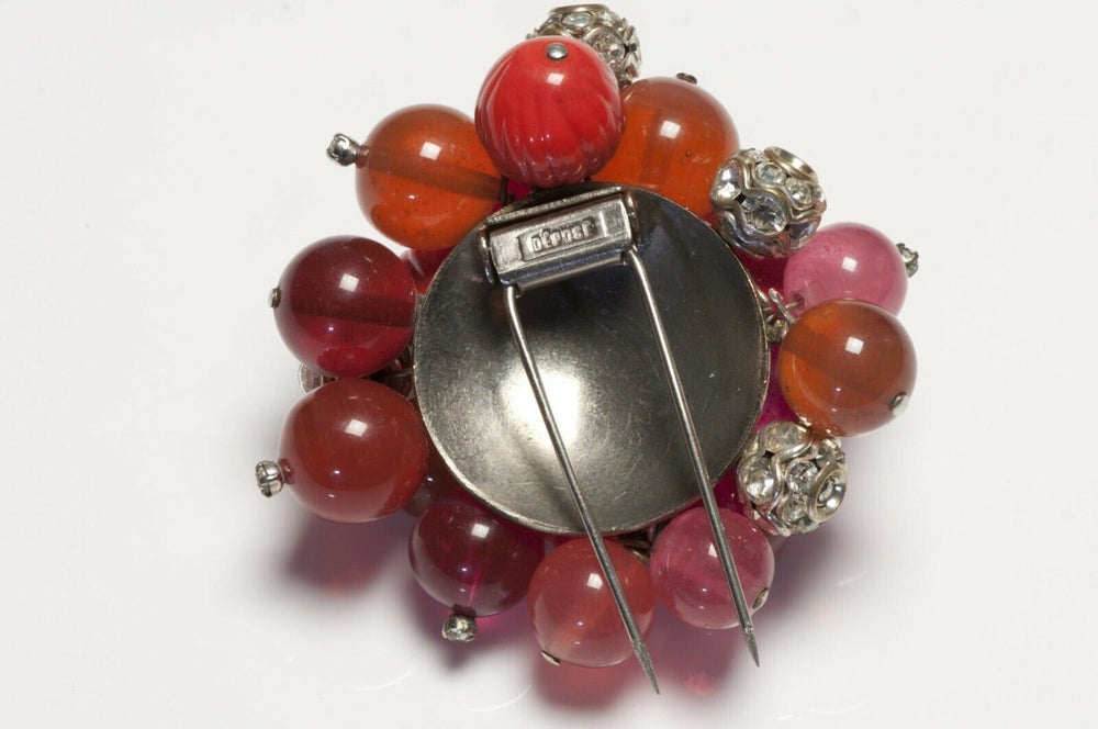 Roger Jean-Pierre Paris Depose 1950’s Orange Red Glass Beads Brooch