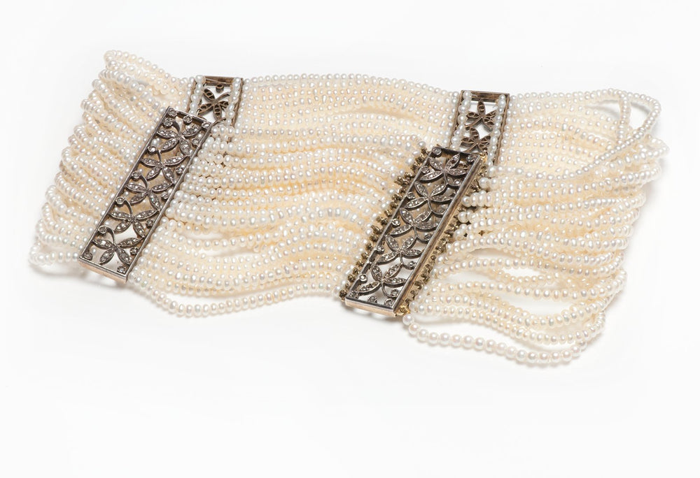 Romantic Edwardian Gold Silver Rose Cut Diamond Multi Strand Choker