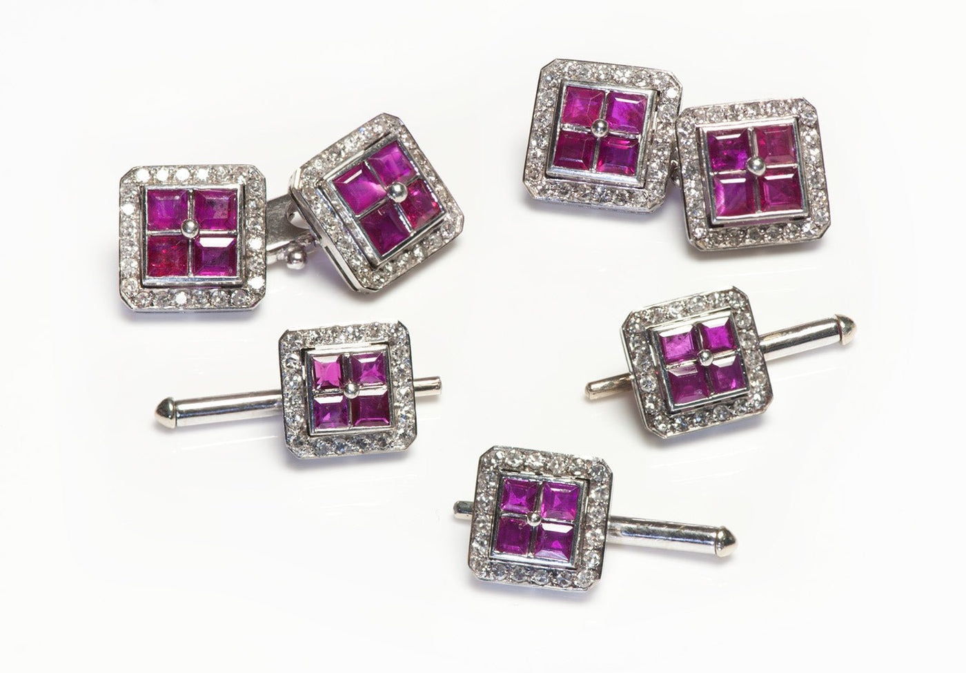 Ruby Diamond Cufflink Stud Set 18K Gold