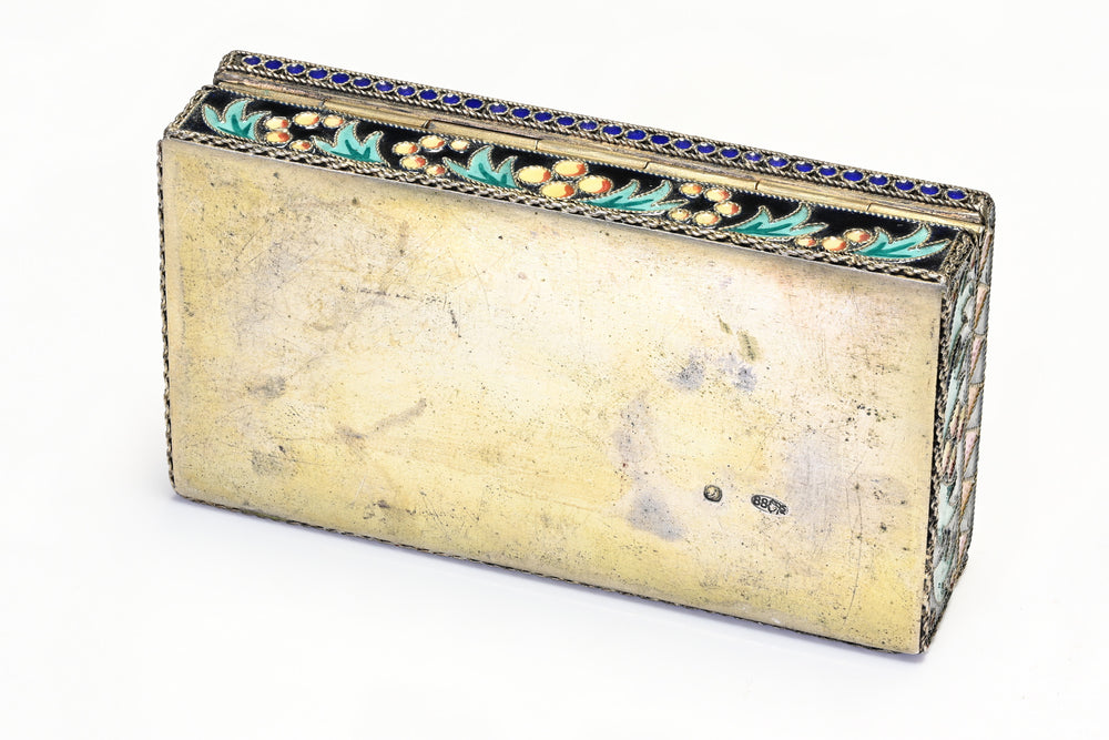 Russian Silver Enamel Rectangular Snuff Box