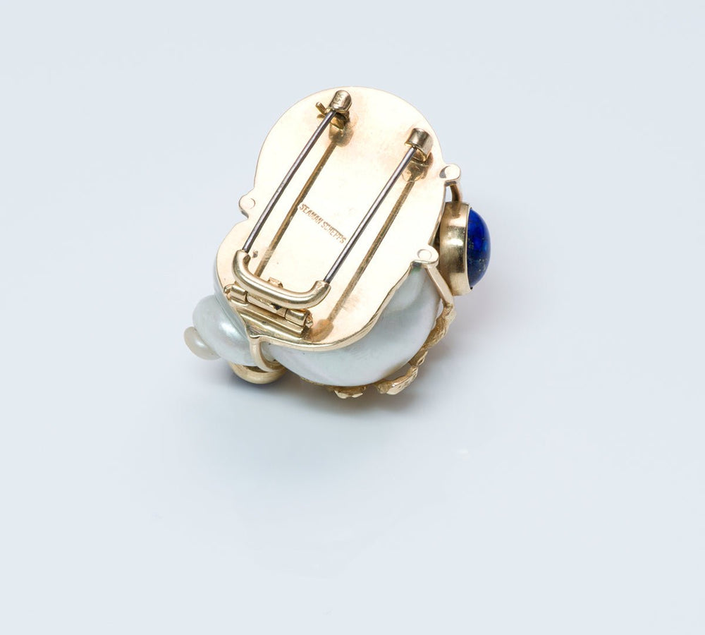 Seaman Schepps Gold Lapis Shell Brooch