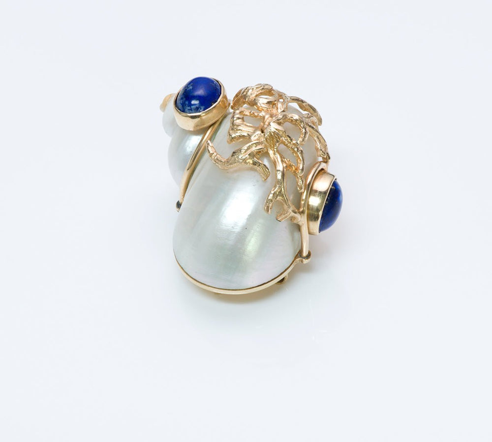 Seaman Schepps Gold Lapis Shell Brooch