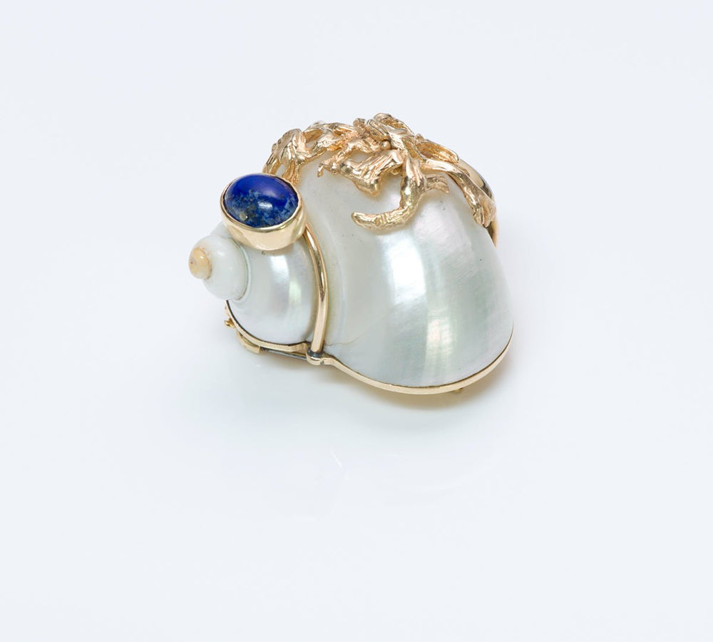 Seaman Schepps Gold Lapis Shell Brooch