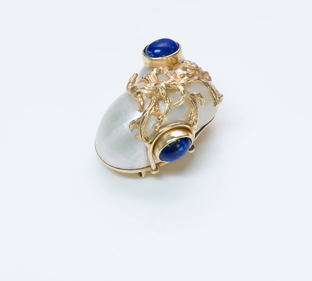 Seaman Schepps Gold Lapis Shell Brooch