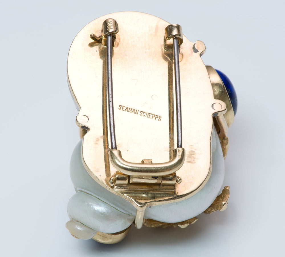 Seaman Schepps Gold Lapis Shell Brooch