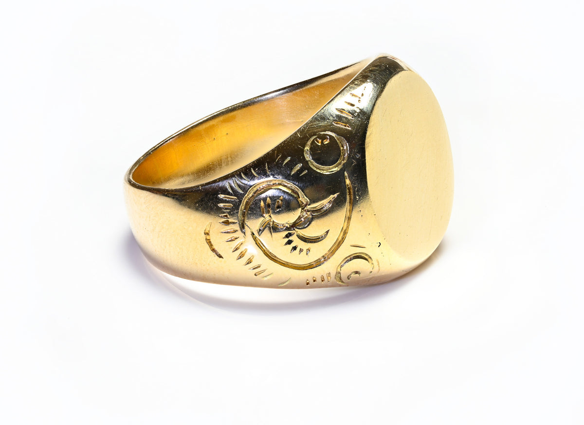 Hand Engraved Gold Signet Ring