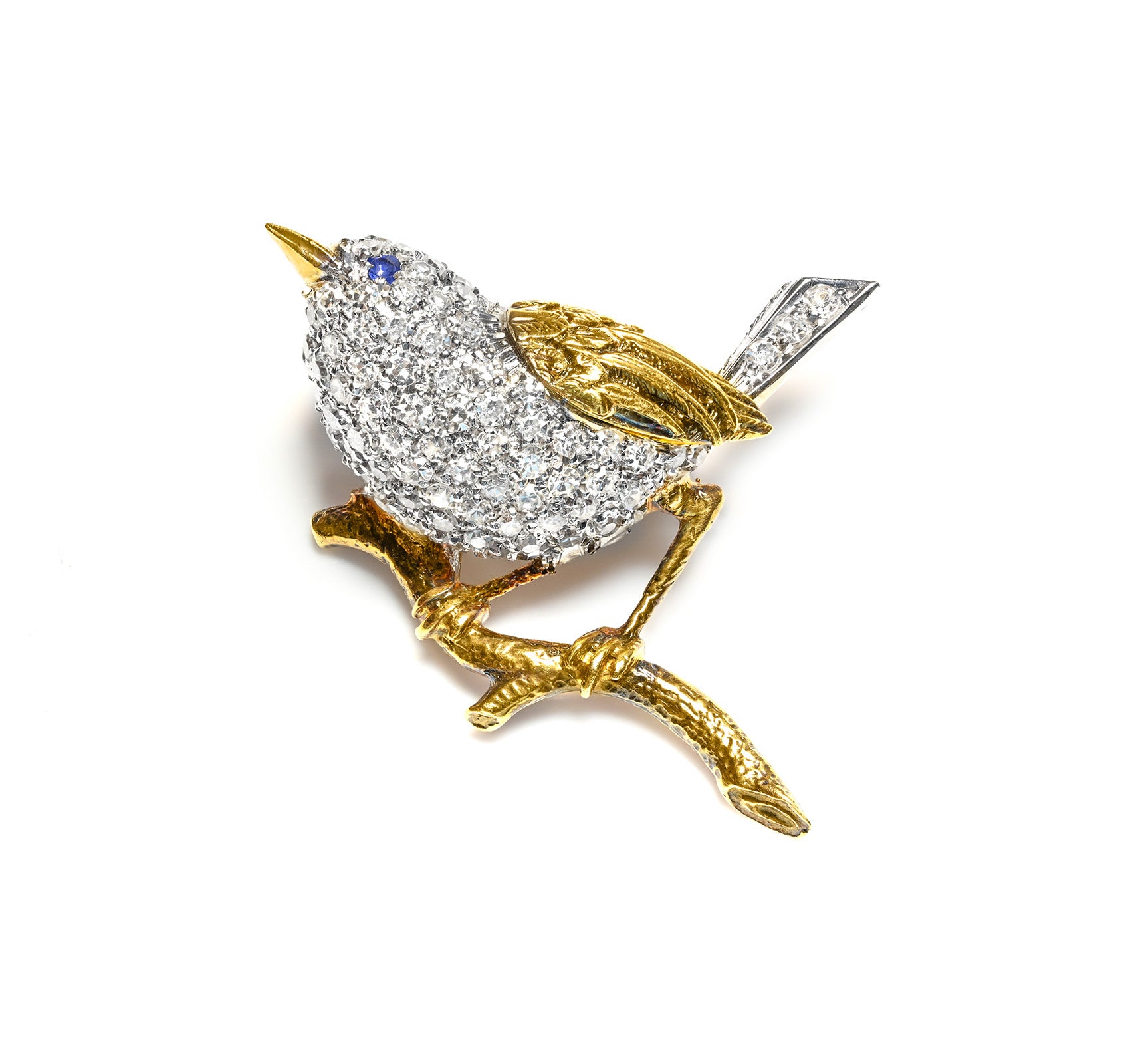 Tiffany & Co. 18K Gold Diamond Bird and Branch Brooch