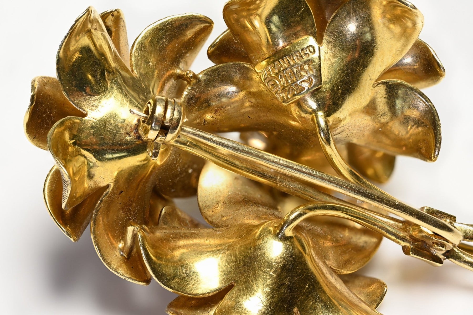 Tiffany & Co. 18K Gold Ruby Diamond Flower Brooch