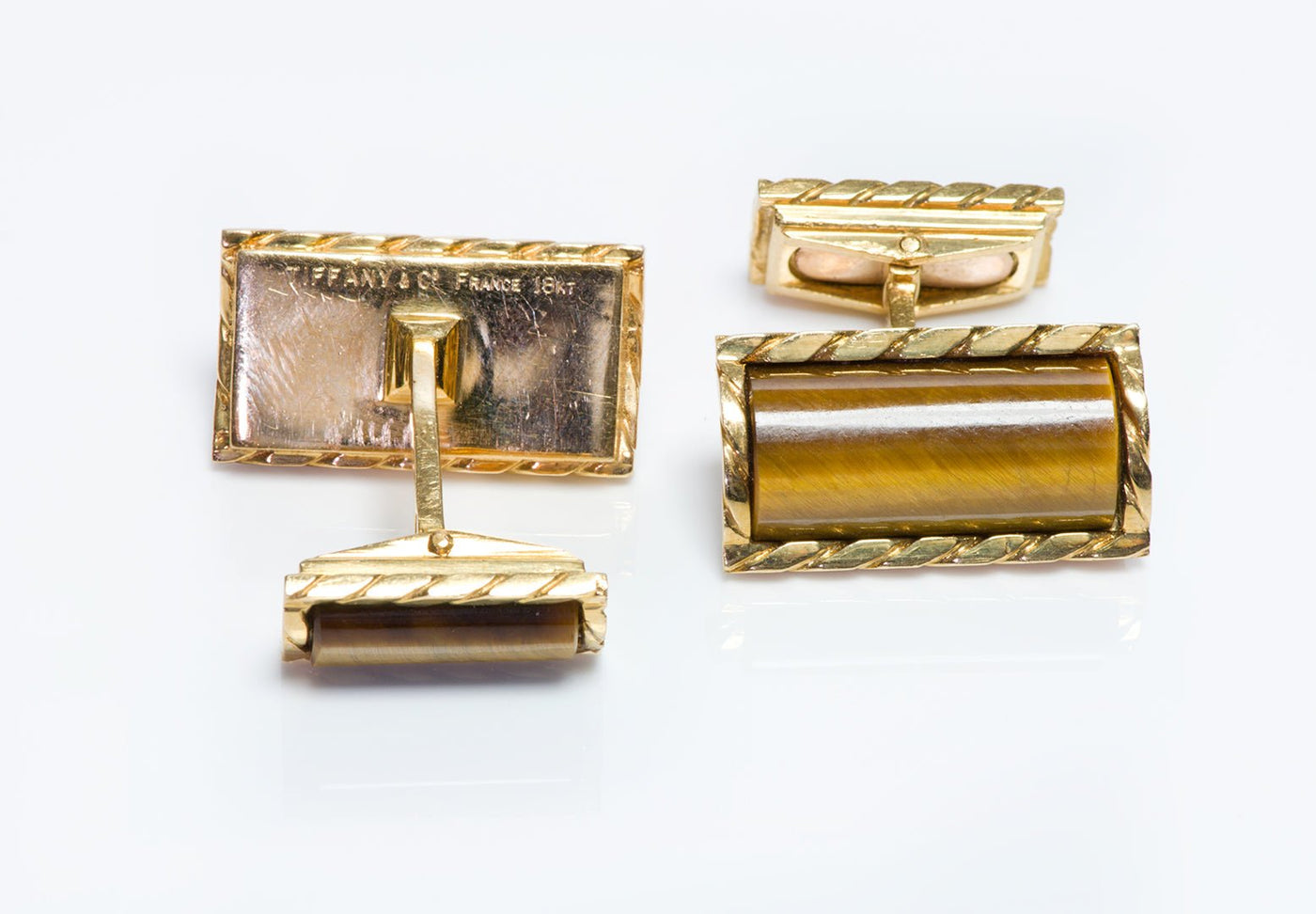 Tiffany & Co. France 18K Gold Tiger's Eye Cufflinks