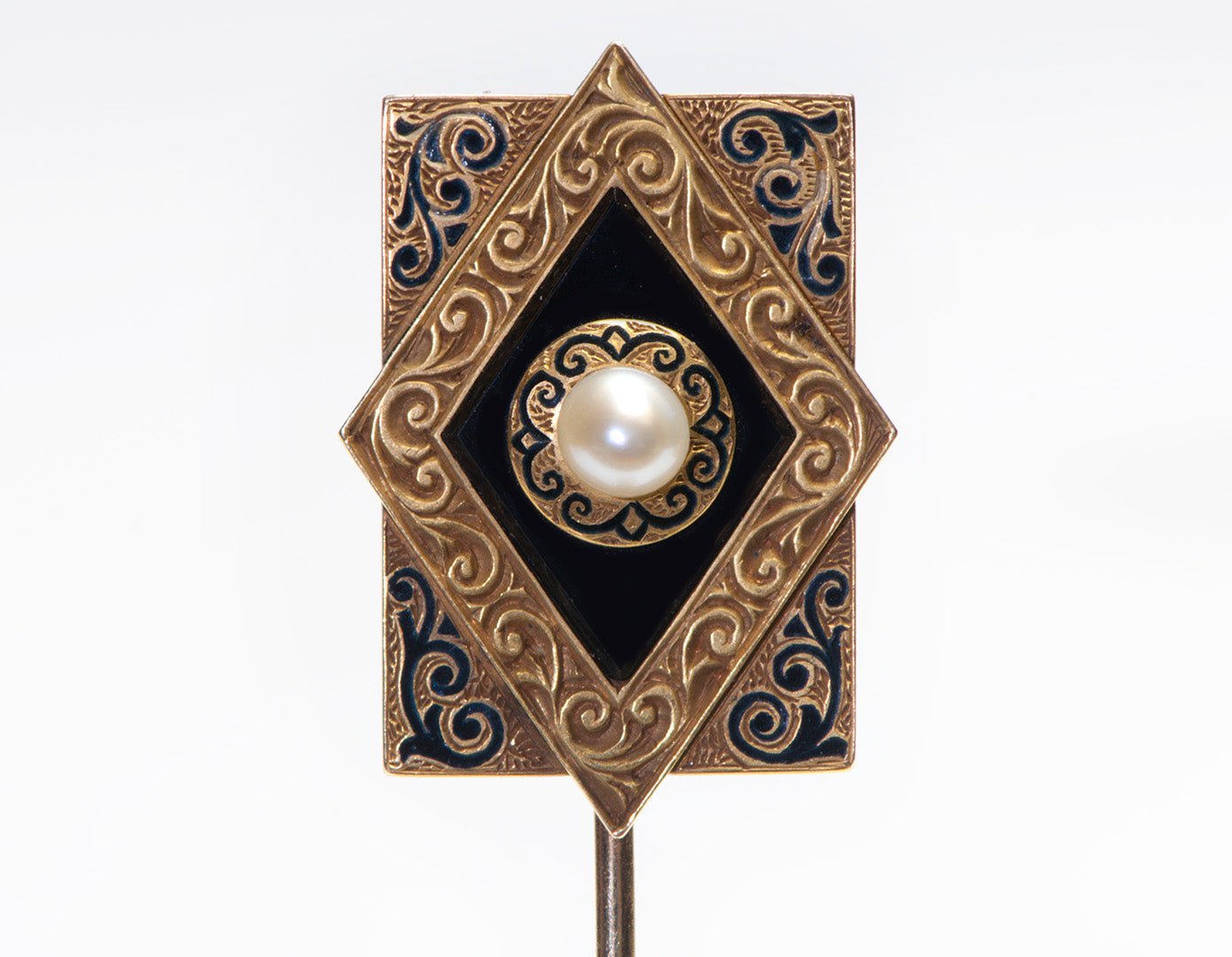 Victorian Gold Pearl Enamel Stick Pin