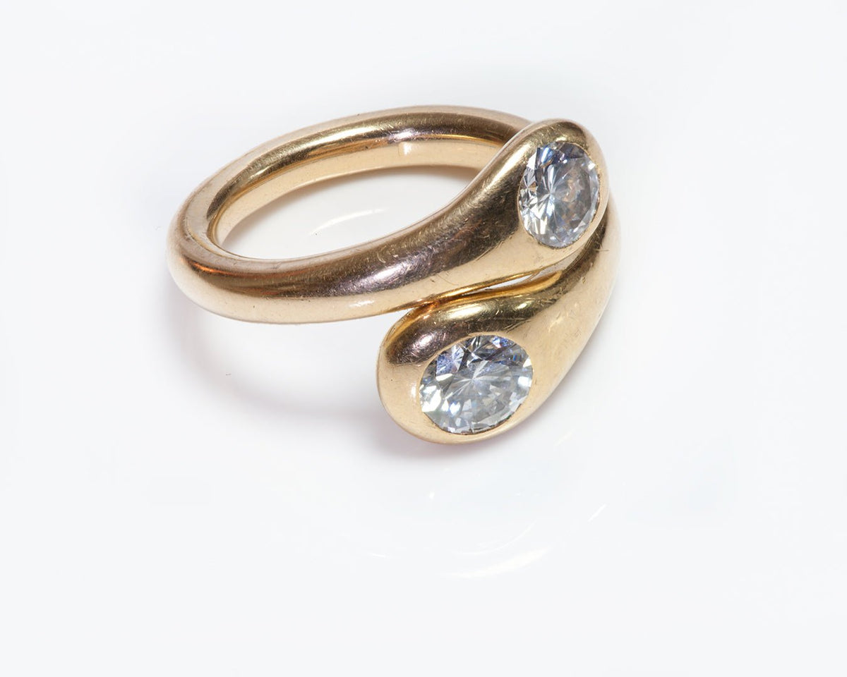 Vintage 18K Gold & Diamond Bypass Ring