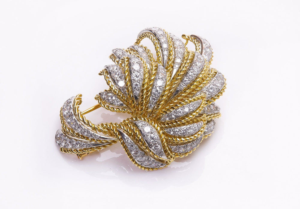 Vintage 18K Gold Wire Rope Diamond Brooch