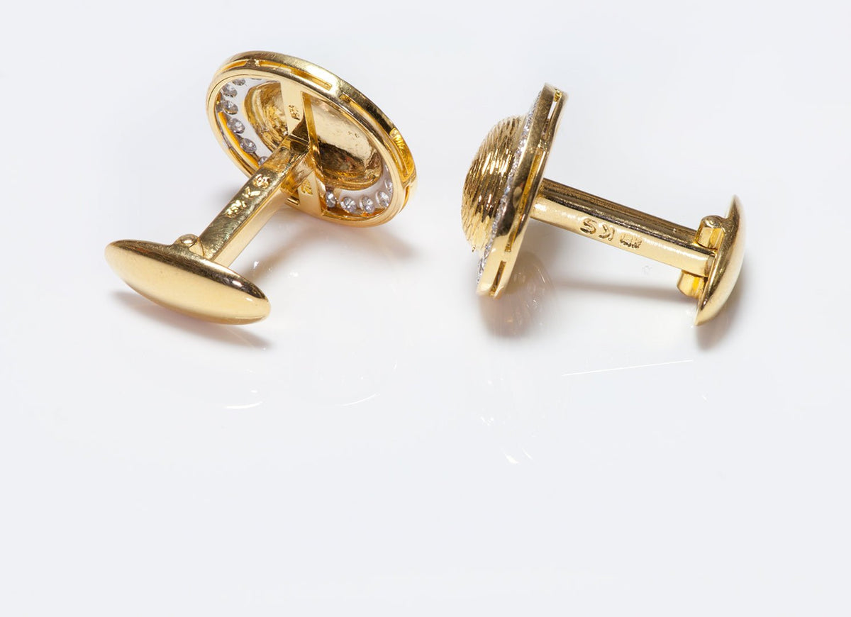 Vintage 18K Yellow Gold Diamond Cufflink & Stud Set