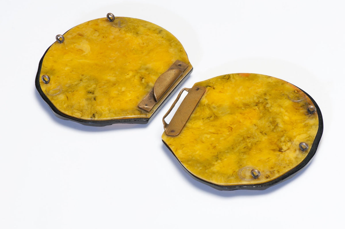 Vintage 1930’s Pink Yellow Green Bakelite Hand Carved Monkey Belt Buckle