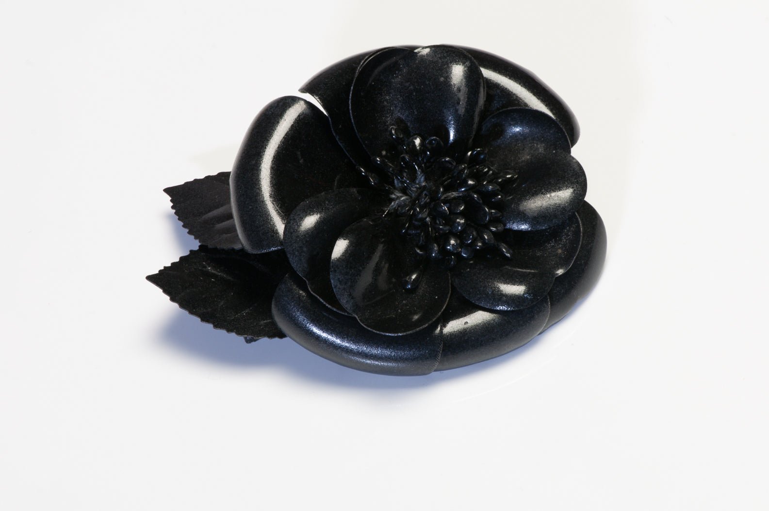 Vintage 1990’s Chanel Paris Black Resin Camellia Flower Brooch