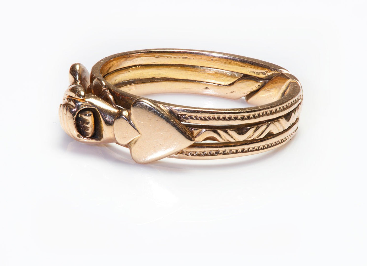 Vintage Gold Hands Puzzle Fede Ring
