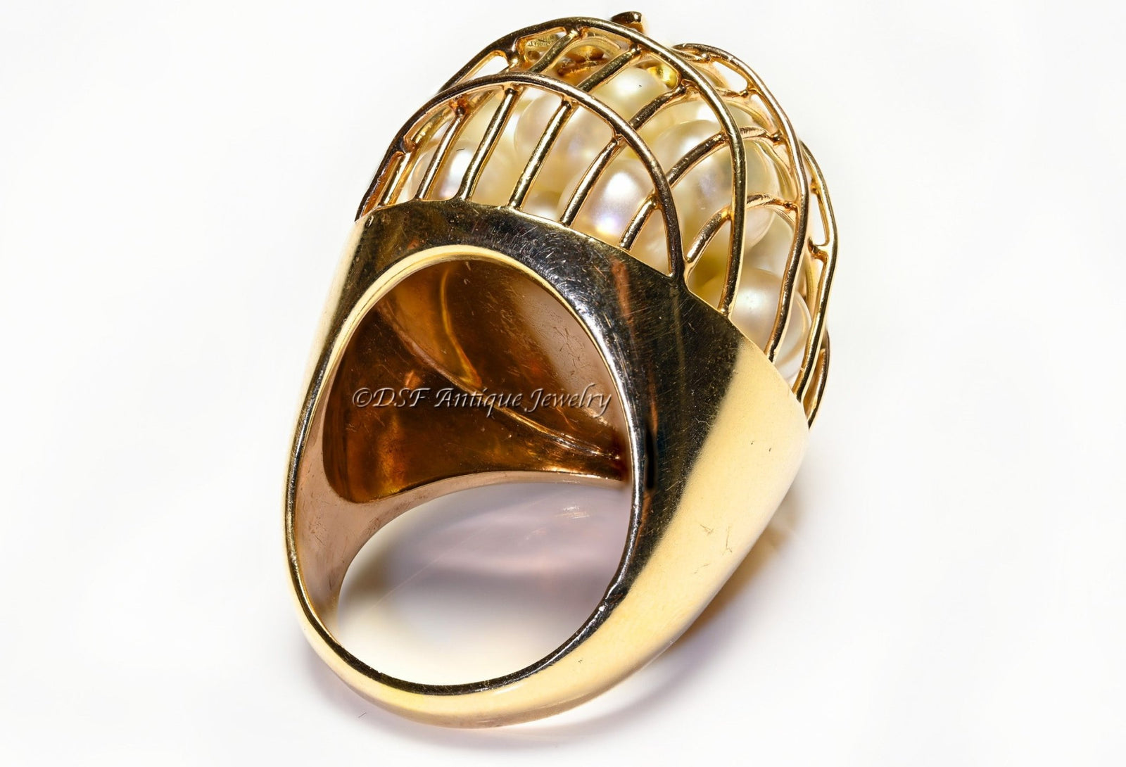 Vintage Gold Pearl Diamond Caged Ring