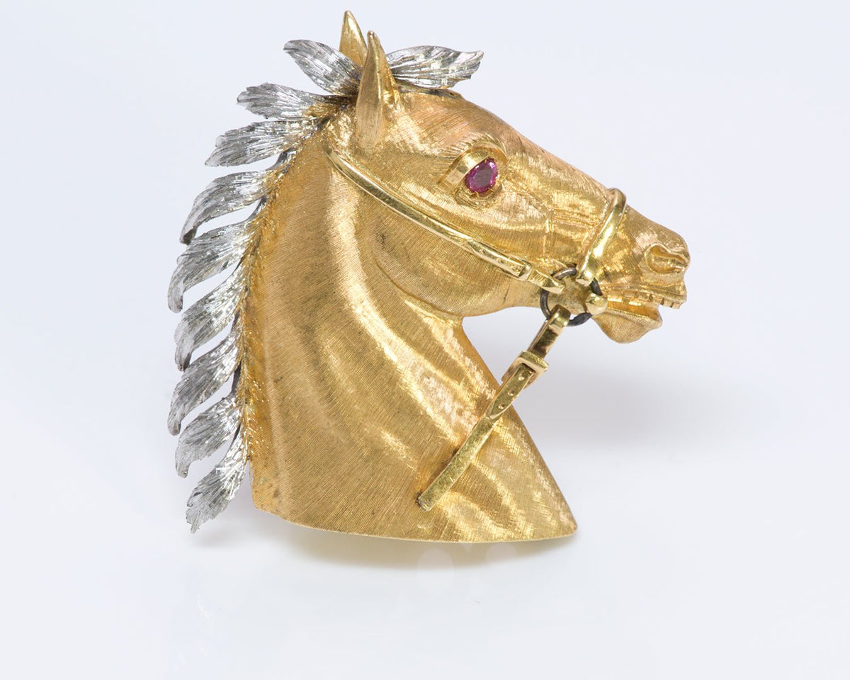 Vintage Horse Ruby Gold Brooch