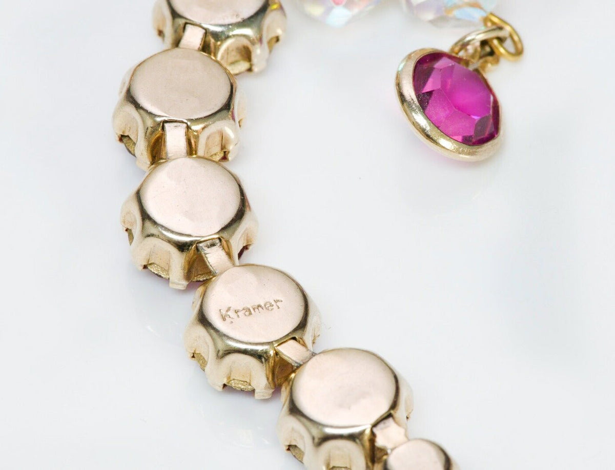 Vintage KRAMER New York Wide Pink Crystal Tassel Choker Necklace