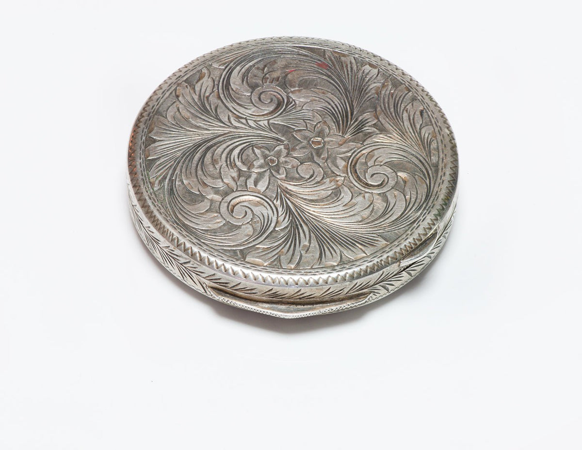 Vintage Silver Enamel Italian Round Compact
