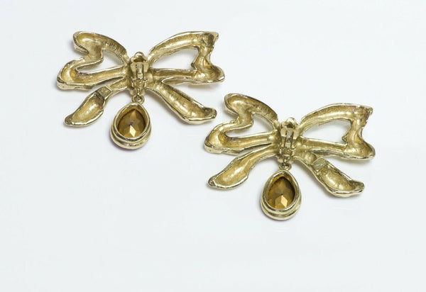 Yves Saint Laurent YSL Pink Crystal Bow Earrings